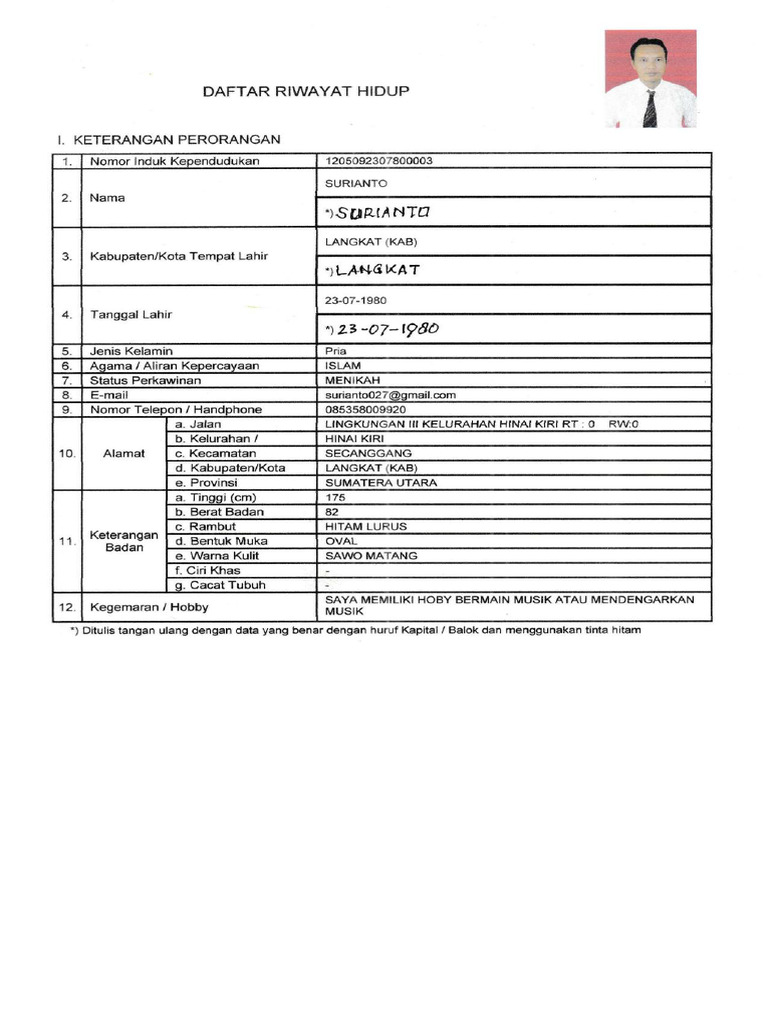 Daftar Riwayat Hidup Surianto | PDF