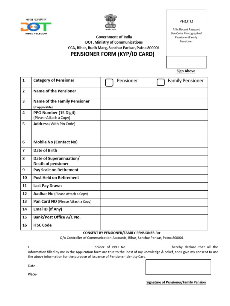 Pensioner ID Card Application Form | PDF