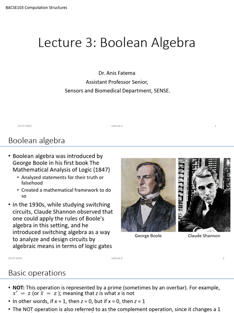 Introduction to Boolean Algebra | PDF | Boolean Algebra | Teaching ...