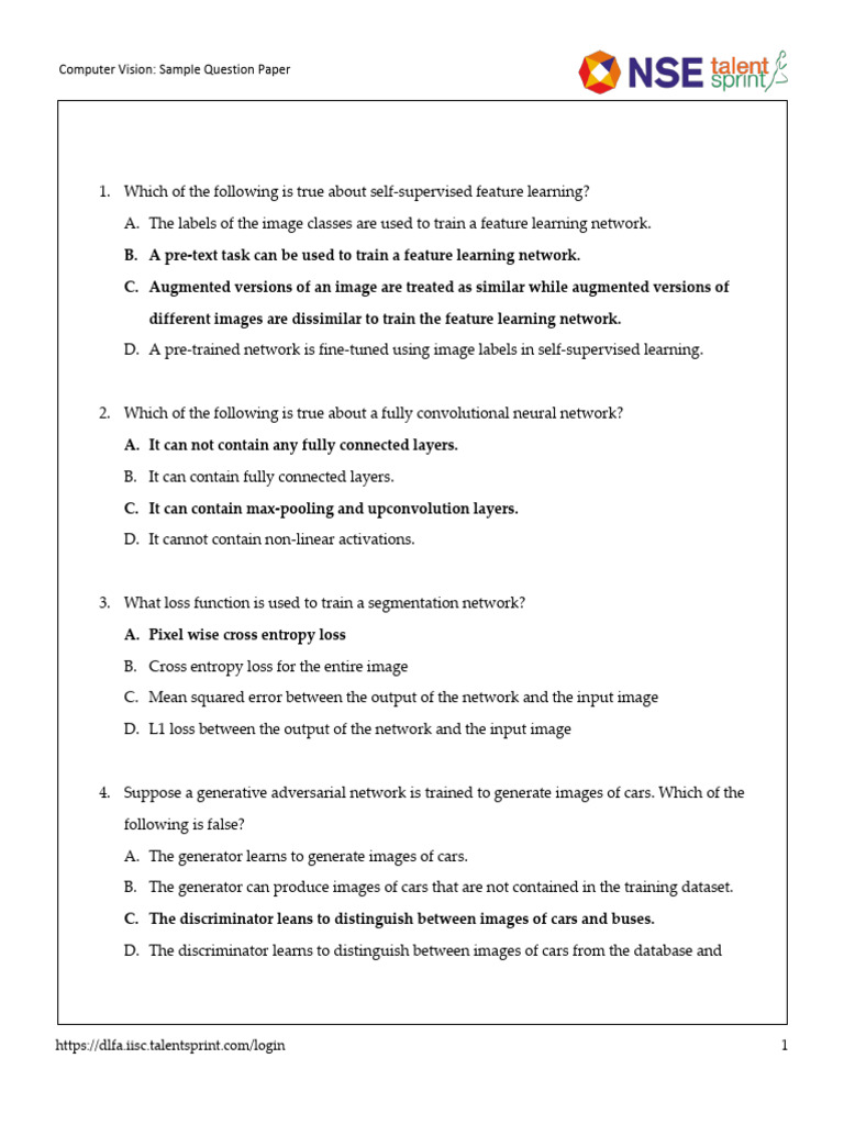 Computer Vision Sample QA | PDF | Machine Learning | Applied Mathematics