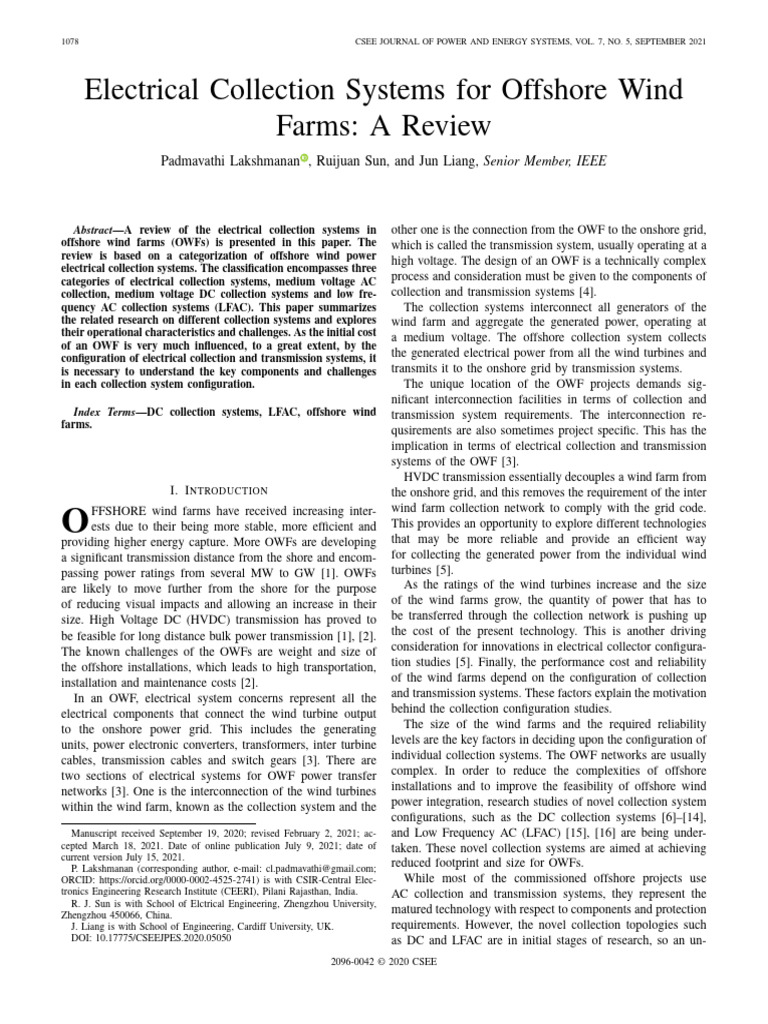 Electrical Collection Systems For Offshore Wind Farms A Review | PDF ...