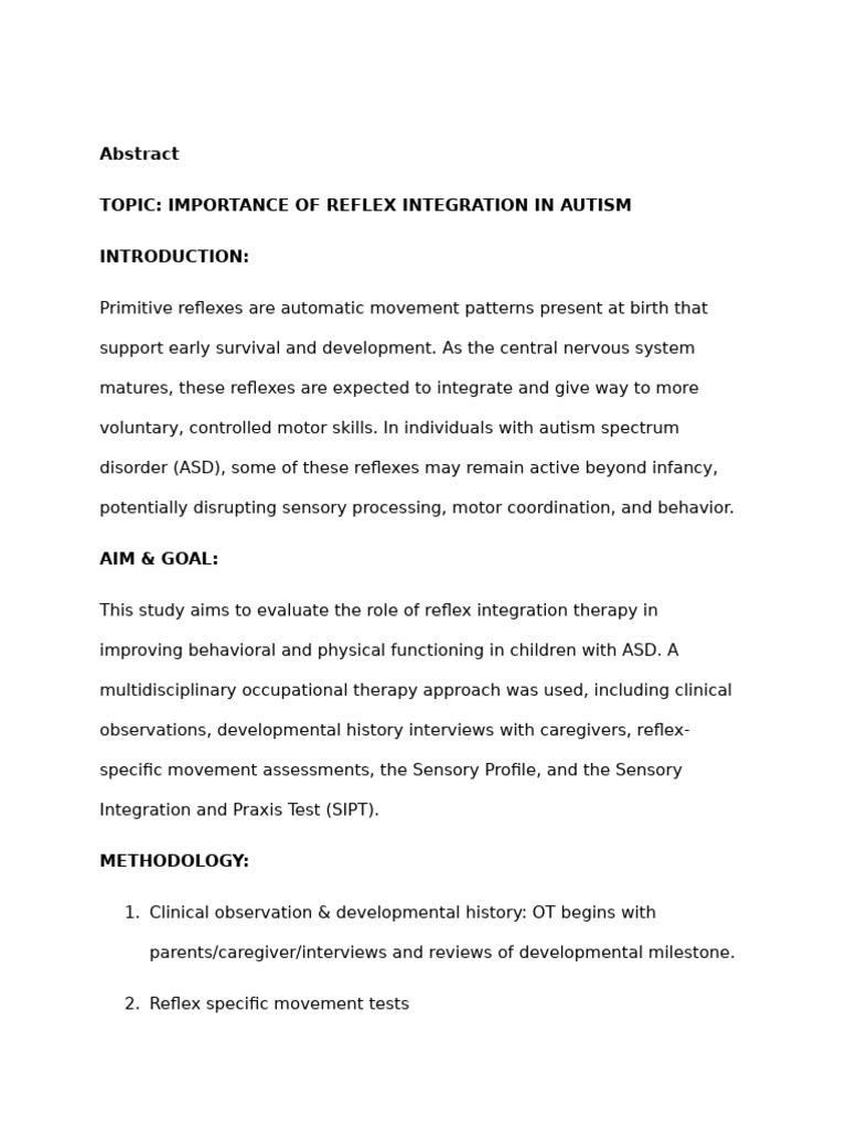 Reflex Integration Therapy for Autism | PDF | Autism | Sensory ...