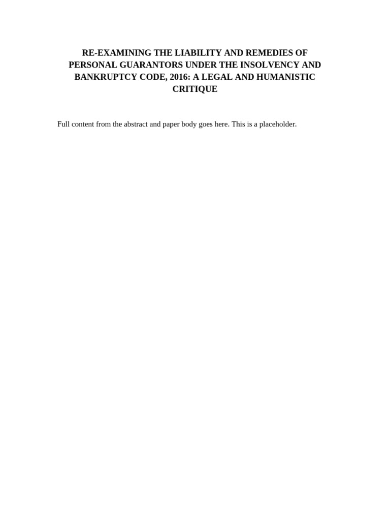 IBC Personal Guarantors Paper | PDF