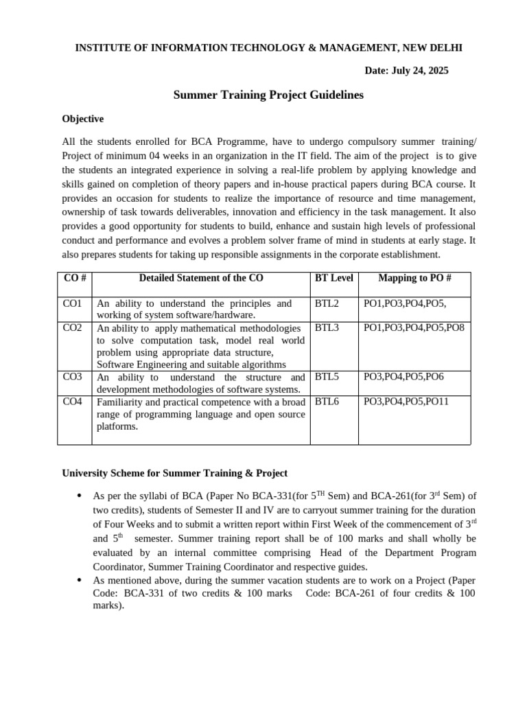 Bca 2025 Summer Training Guidelines | PDF | Computing | Information Technology