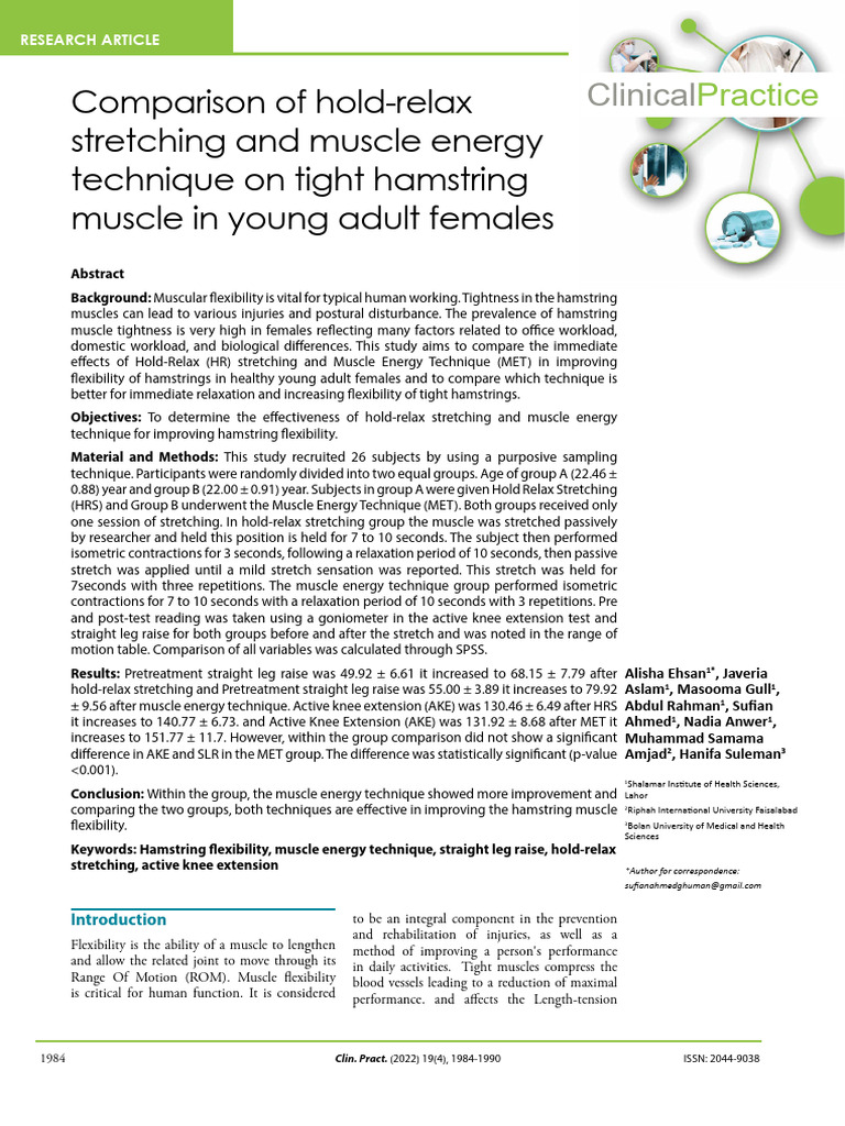 Comparison of Holdrelax Stretching and Muscle Energy Technique On Tight ...