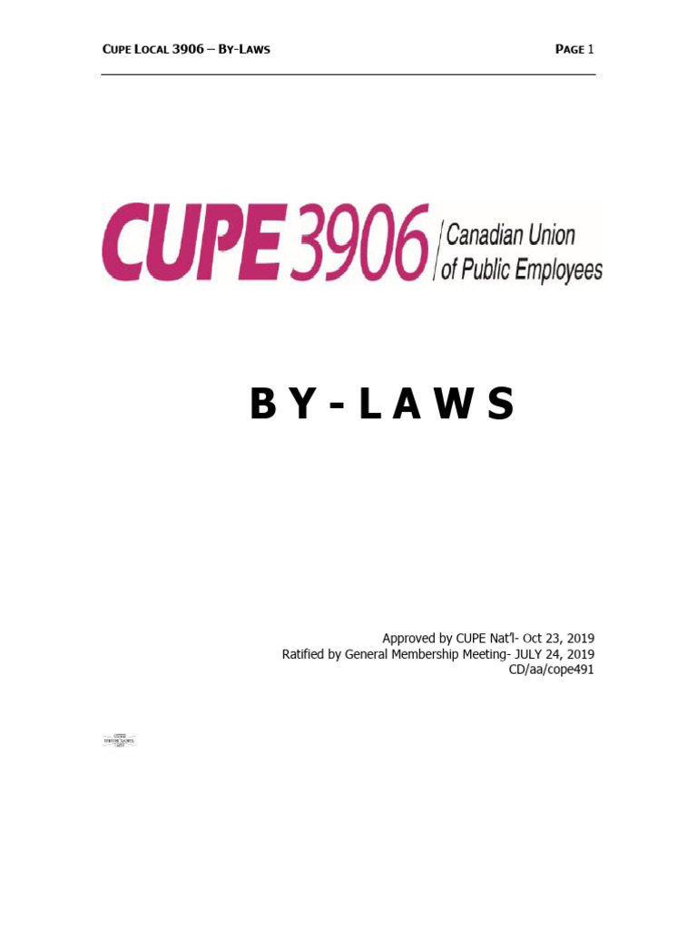 CUPE Local 3906 By-Laws Overview | PDF | Payments | Occupational Safety ...