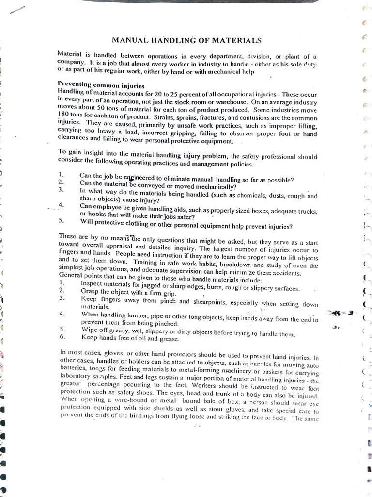 Manual Handling of Matetial | PDF | Occupational Safety And Health | Rope