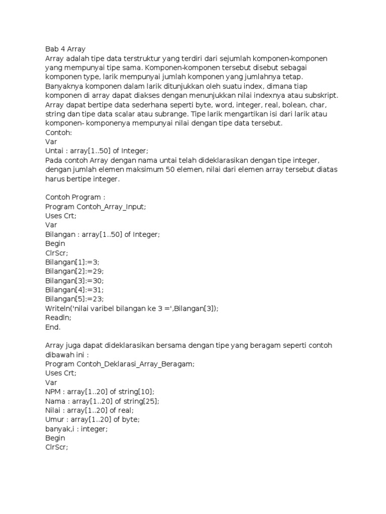 Array Beragam | PDF | Metode & Bahan Ajar | Komputer