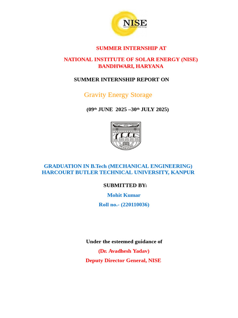 Report On Gravity Energy Storage (1) Mohit | PDF | Energy Storage | Electrical Grid