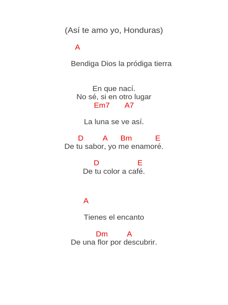 Letra de "Así te amo yo, Honduras" | PDF