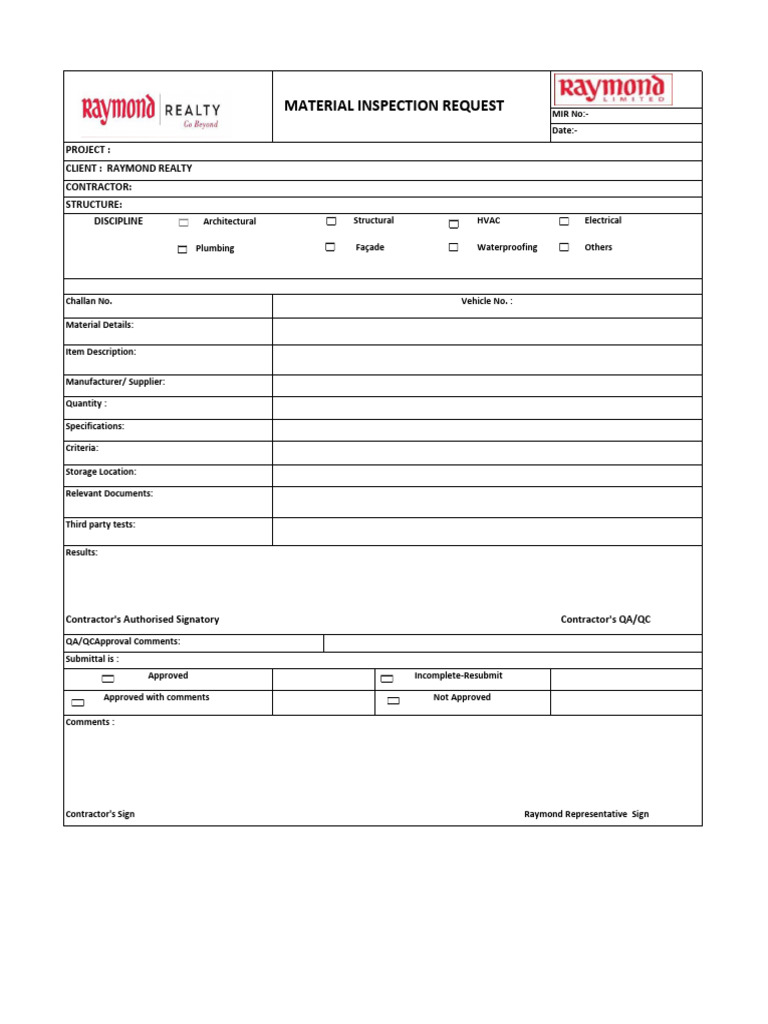 Material Inspection Request | PDF