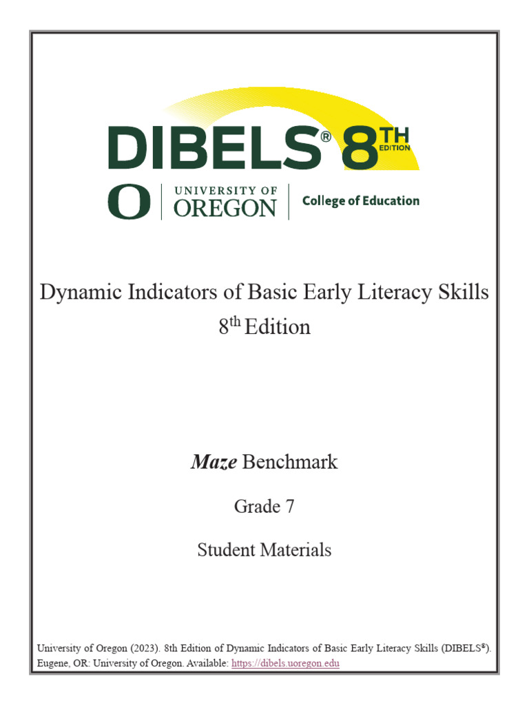 DIBELS 8th Edition: Grade 7 Maze Benchmark | PDF