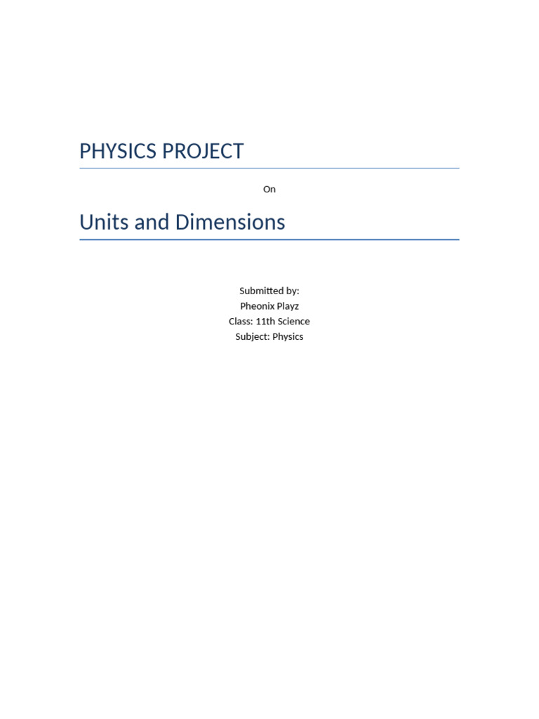 Units and Dimensions Project Class11 | PDF