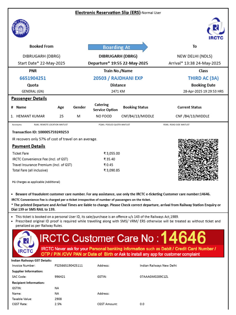 Dibrugarh_Dli_22.05.2025 | PDF | Identity Document | Payments