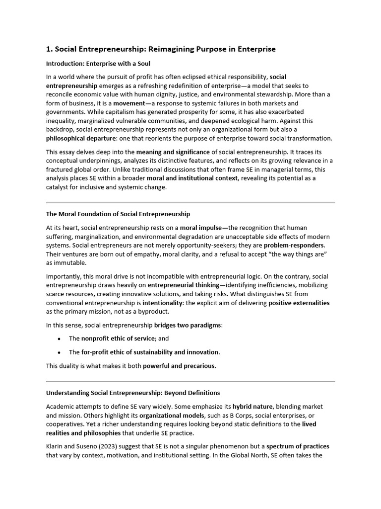 Understanding Social Entrepreneurship | PDF | Entrepreneurship | Social ...