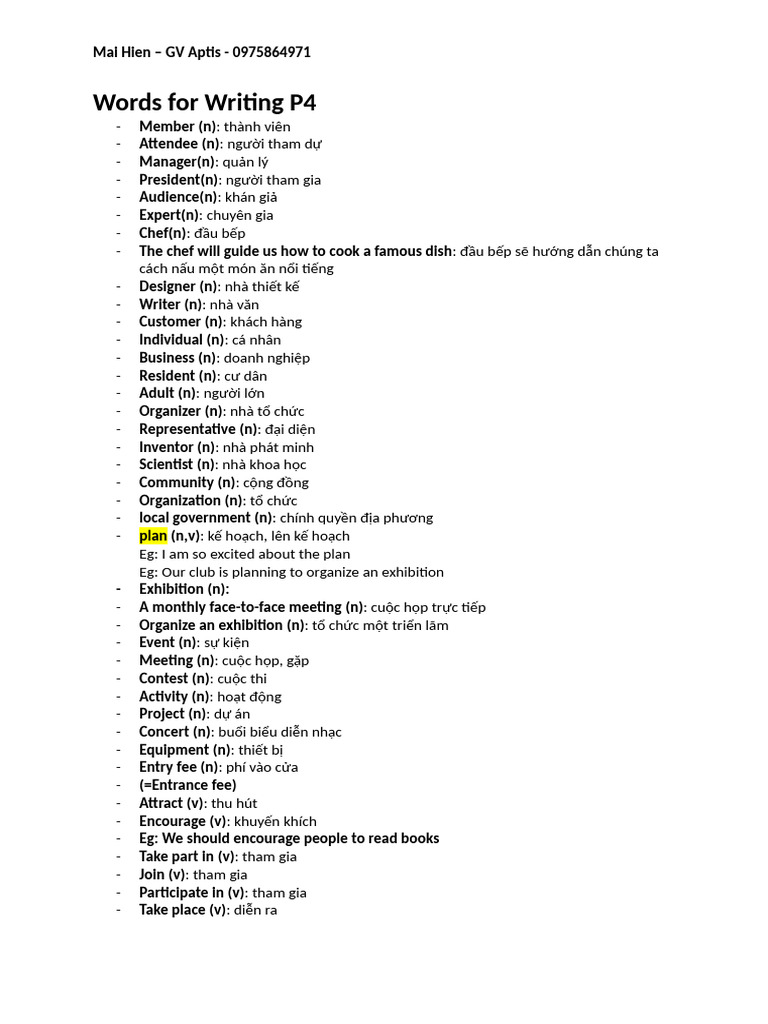 Vocabulary and Writing Tips for Events | PDF