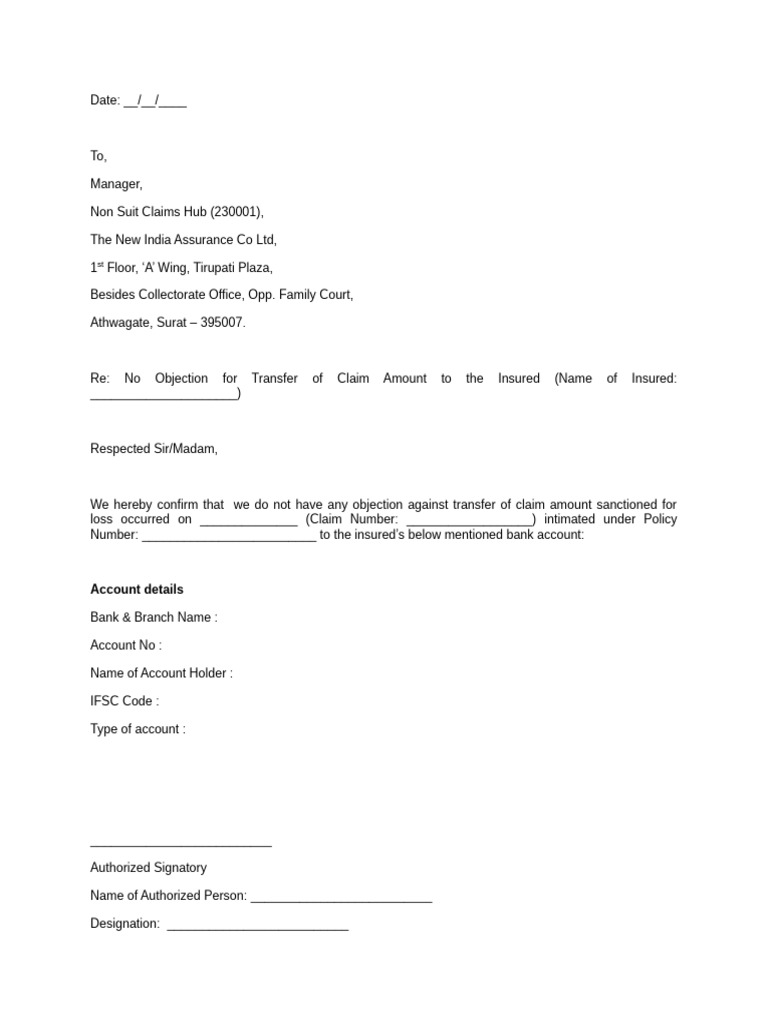 Bank Noc Format 1 | PDF
