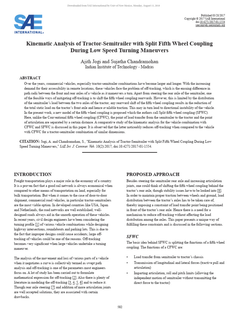 Kinematic Analysis of Tractor-Semitrailer With Split Fifth Wheel Coupling During Low Speed ...