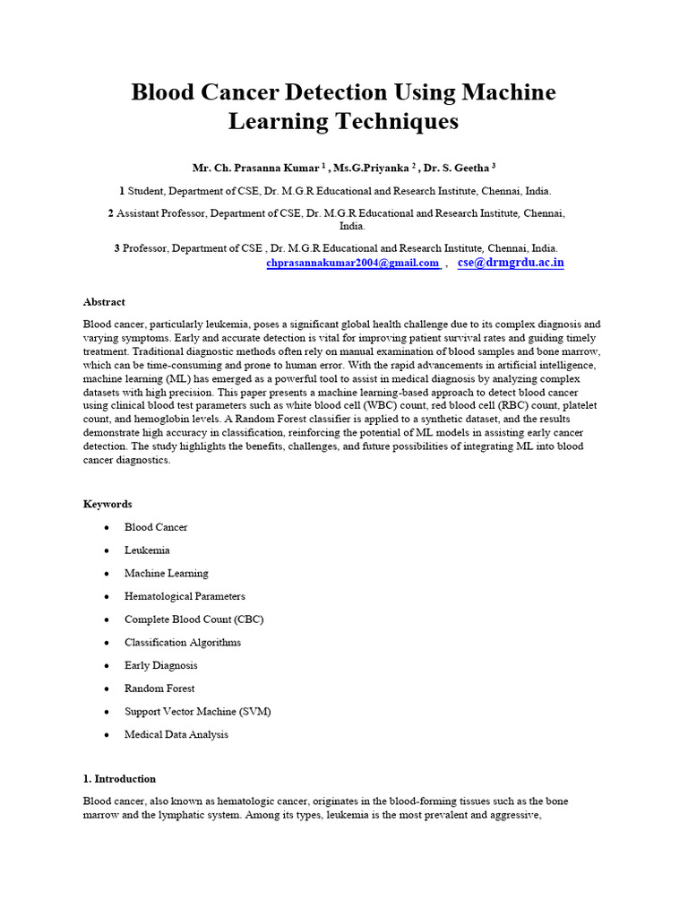 Machine Learning for Blood Cancer Detection | PDF | Machine Learning ...