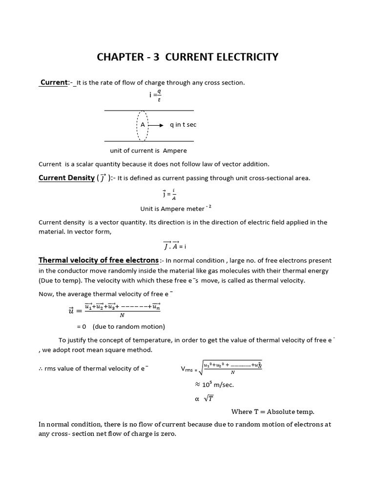 Chapter -3 Current Electricity | PDF | Electric Current | Electrical ...