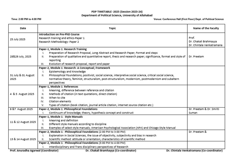 PDP Timetable July 21 2025 | PDF | Social Sciences | Science