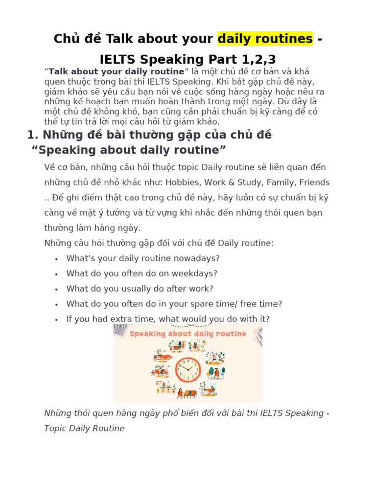 Daily Routine Tips for IELTS Speaking | PDF