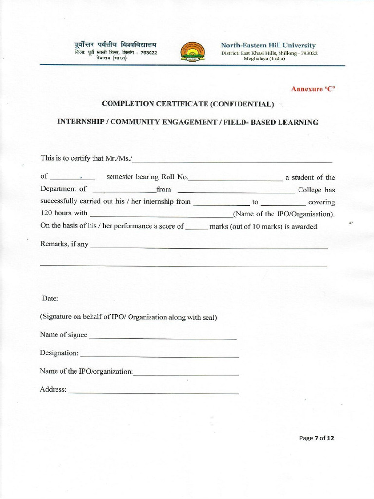 Internship Guideline NEHU - Notified | PDF