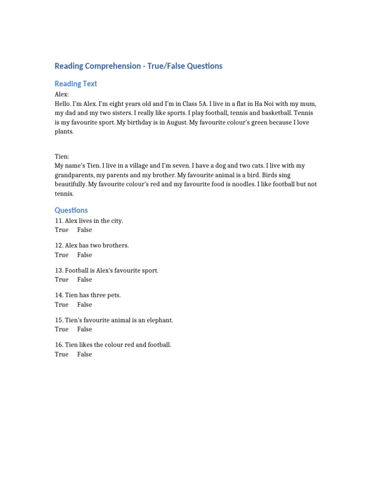 Reading True False Questions | PDF