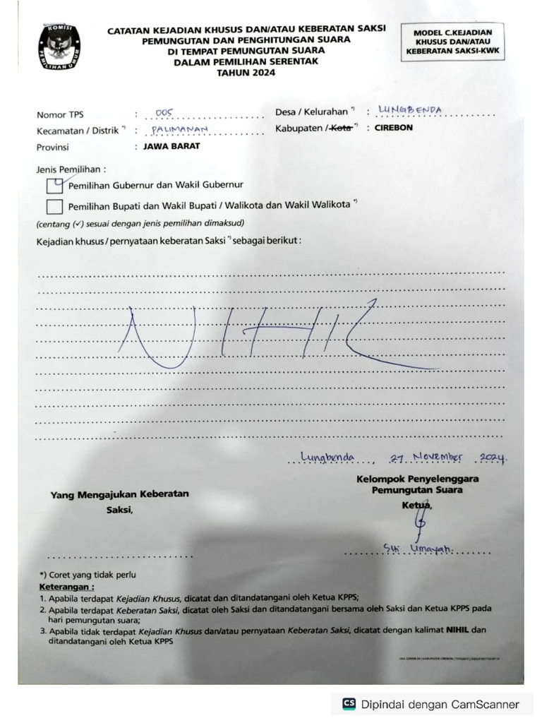 Catatan Kejadian Khusus Tps 005 | PDF