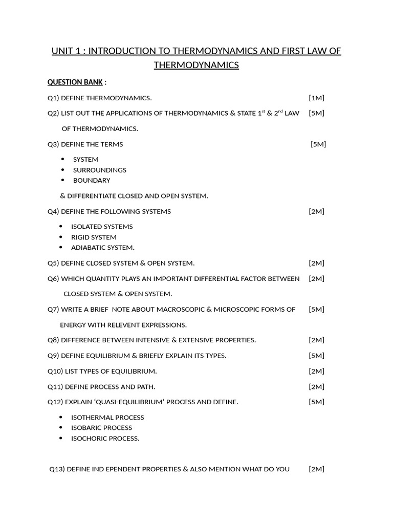 Question Bank | PDF | Fluid Dynamics | Thermodynamics