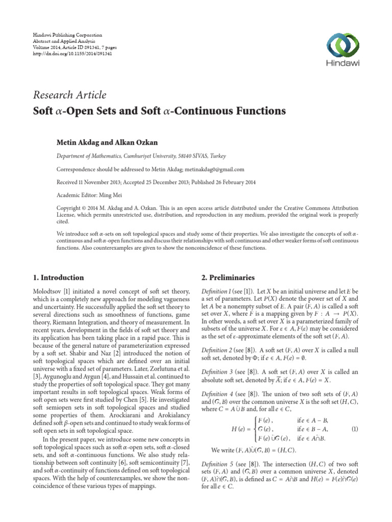 Soft α-Open Sets and Functions Analysis | PDF | Function (Mathematics ...