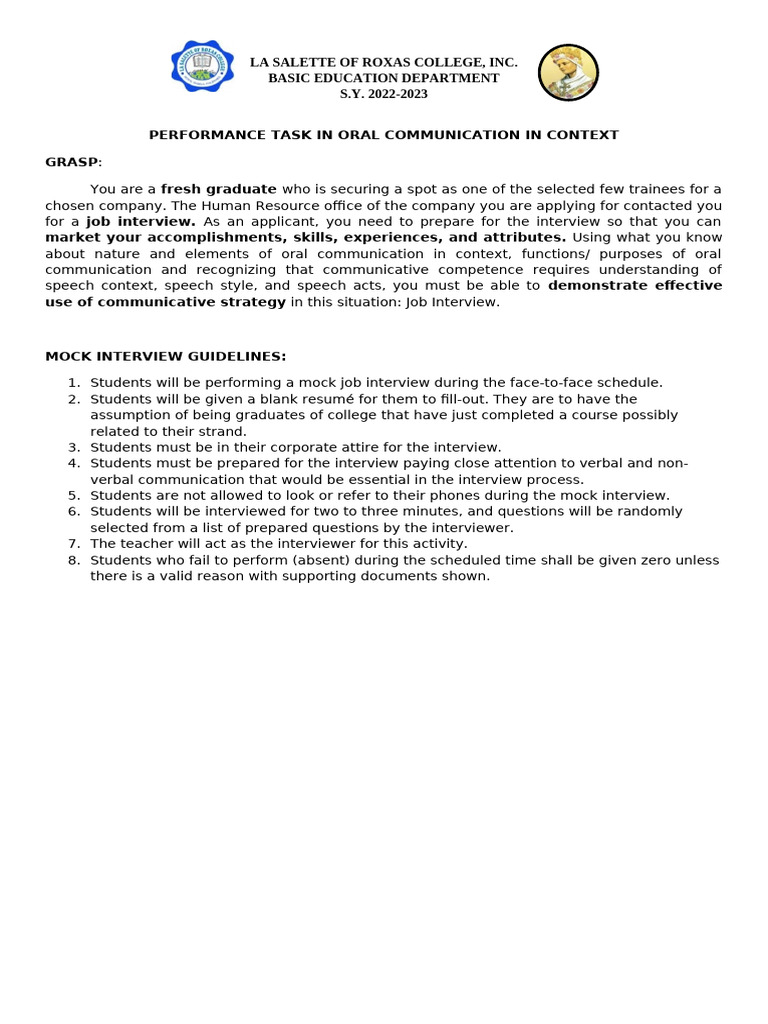 Guideliness for the PETA OCC | PDF | Job Interview | Communication