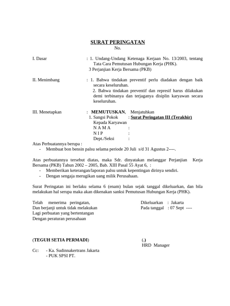 Format Surat Peringatan | PDF