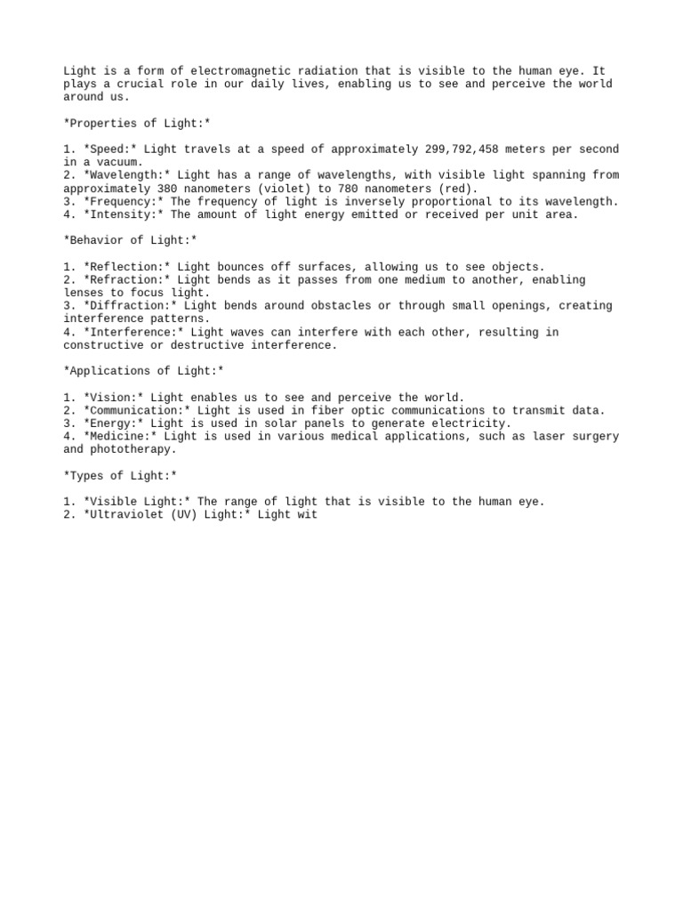 Properties and Applications of Light | PDF