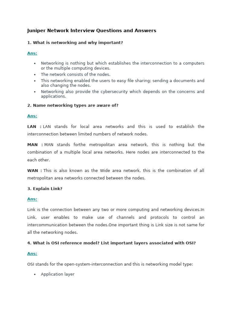 Juniper Network Interview Questions and Answers | PDF | Computer Network | Osi Model