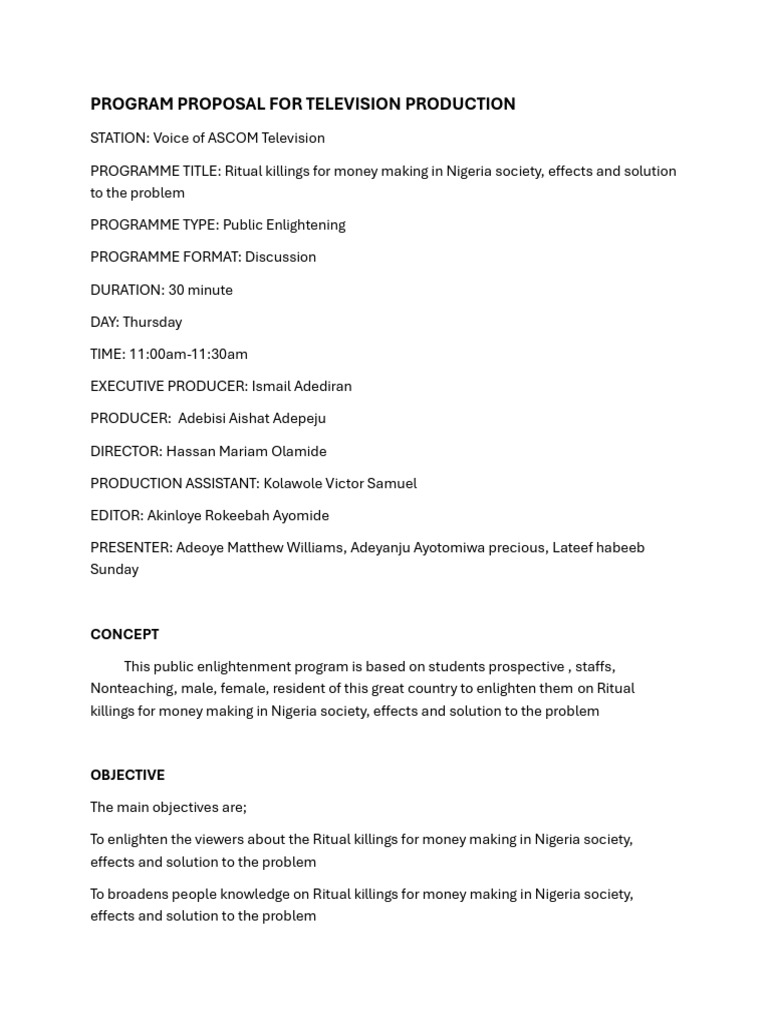 Television Proposal | PDF | Public Sphere | Entertainment