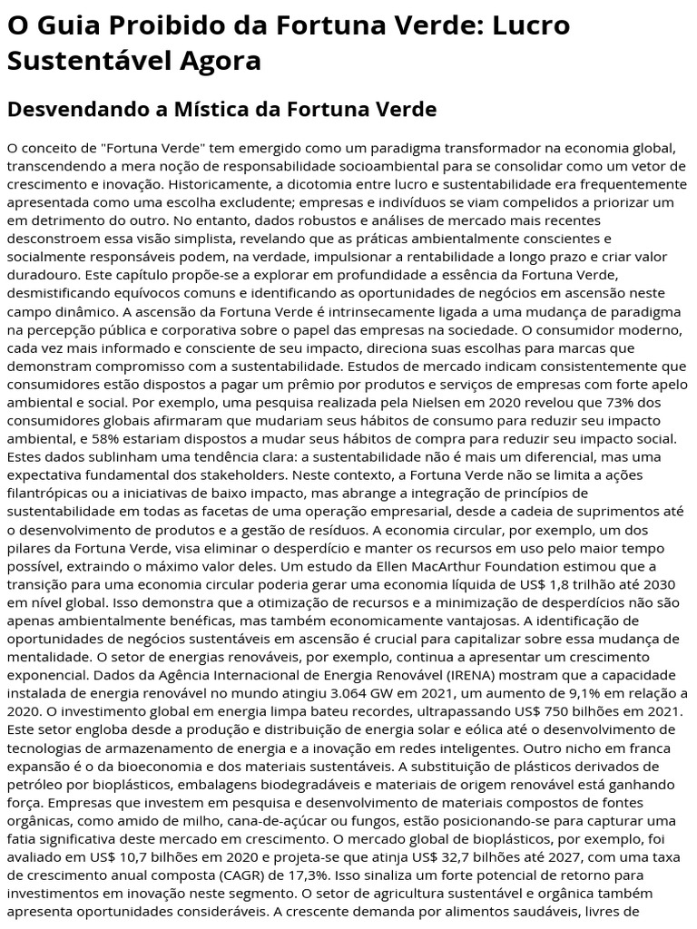 Fortuna Verde: Lucro e Sustentabilidade | PDF | Agricultura | Desperdício