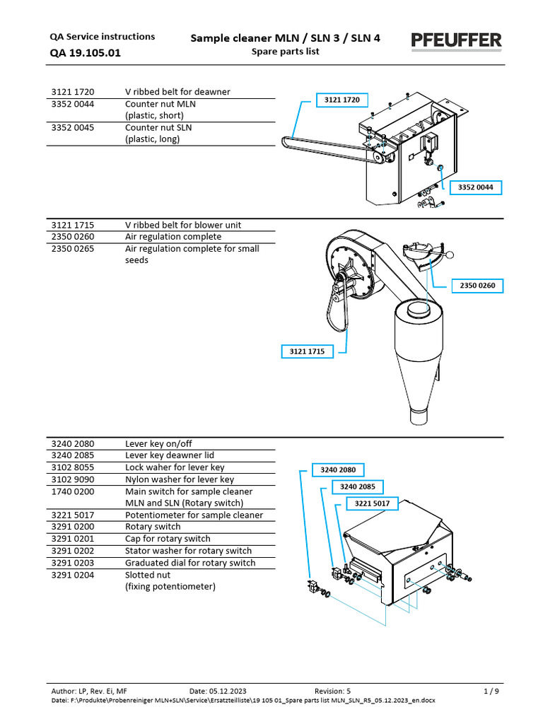 Spare Parts List for Sample Cleaners | PDF | Equipment | Manufactured Goods