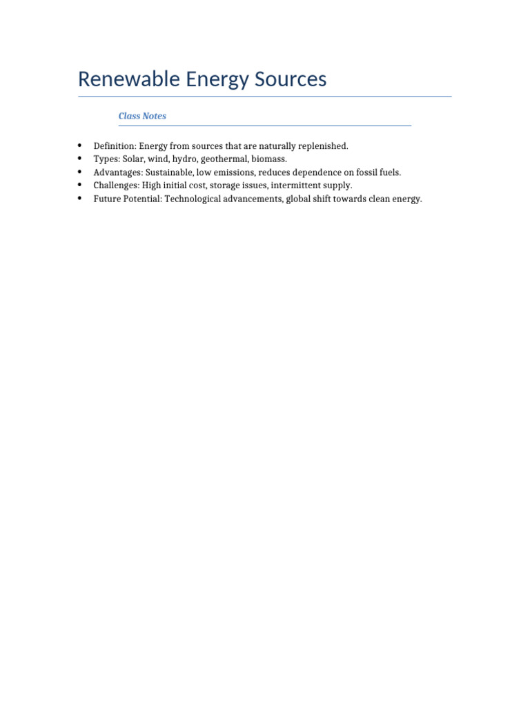 Renewable Energy Sources Class Notes | PDF