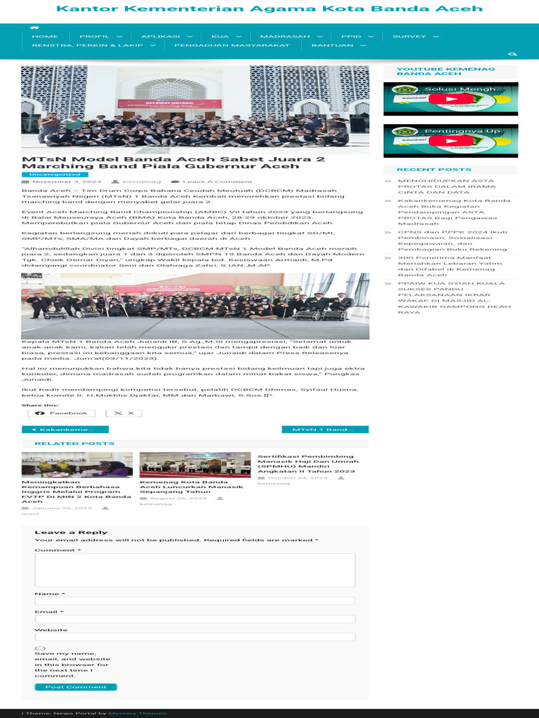 MTSN Model Banda Aceh Sabet Juara 2 Marching Band Piala Gubernur Aceh ...