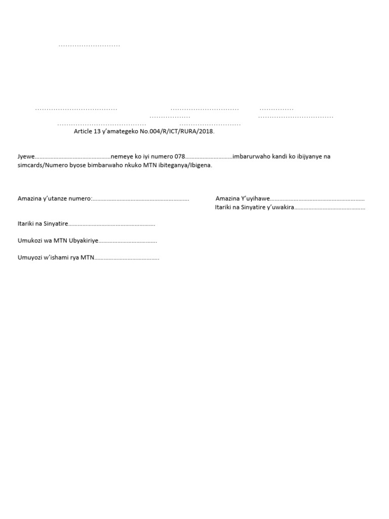 MTN Rwanda Identity Change Request Form | PDF