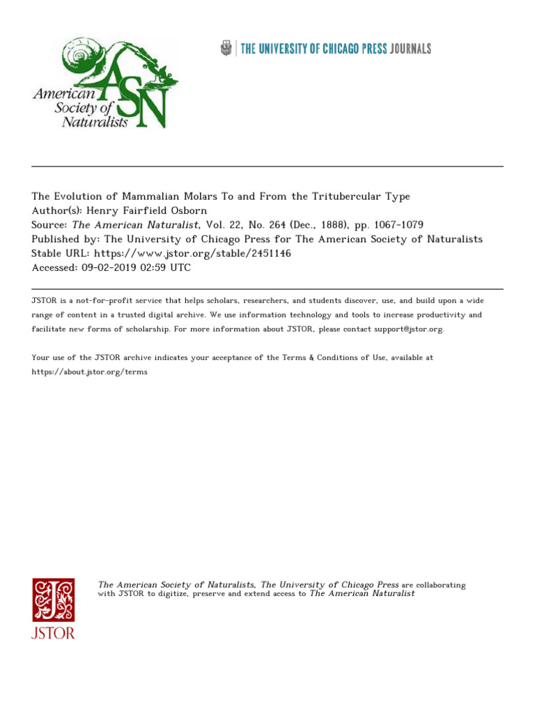 Osborn 1888 The Evolution of Mammalian Molars To and From The ...