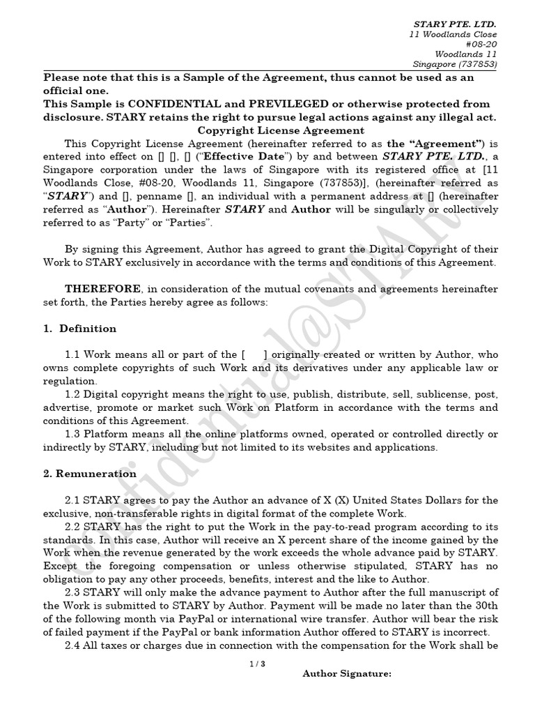 Stary Pte. Ltd. Copyright Agreement | PDF | Payments | Pay Pal