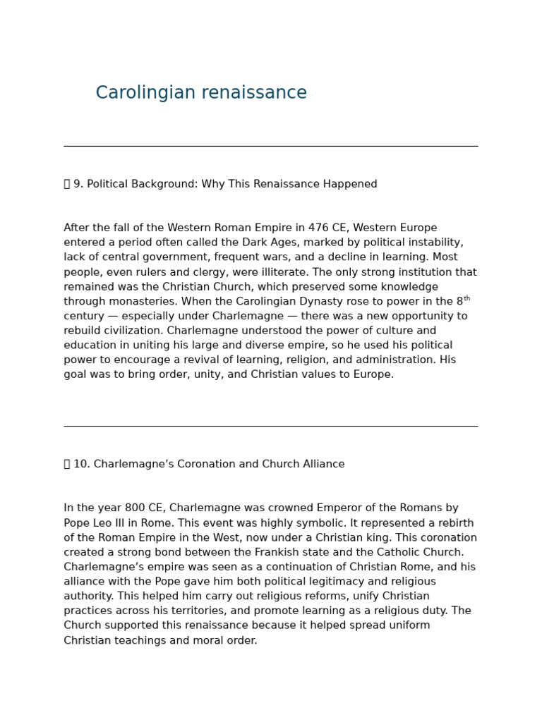 Carolingian Renaissance Overview | PDF | Charlemagne | Renaissance