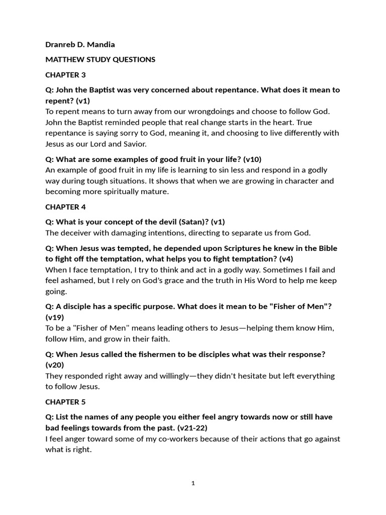 Matthew Study Questions and Insights | PDF | Jesus | Religious Belief ...