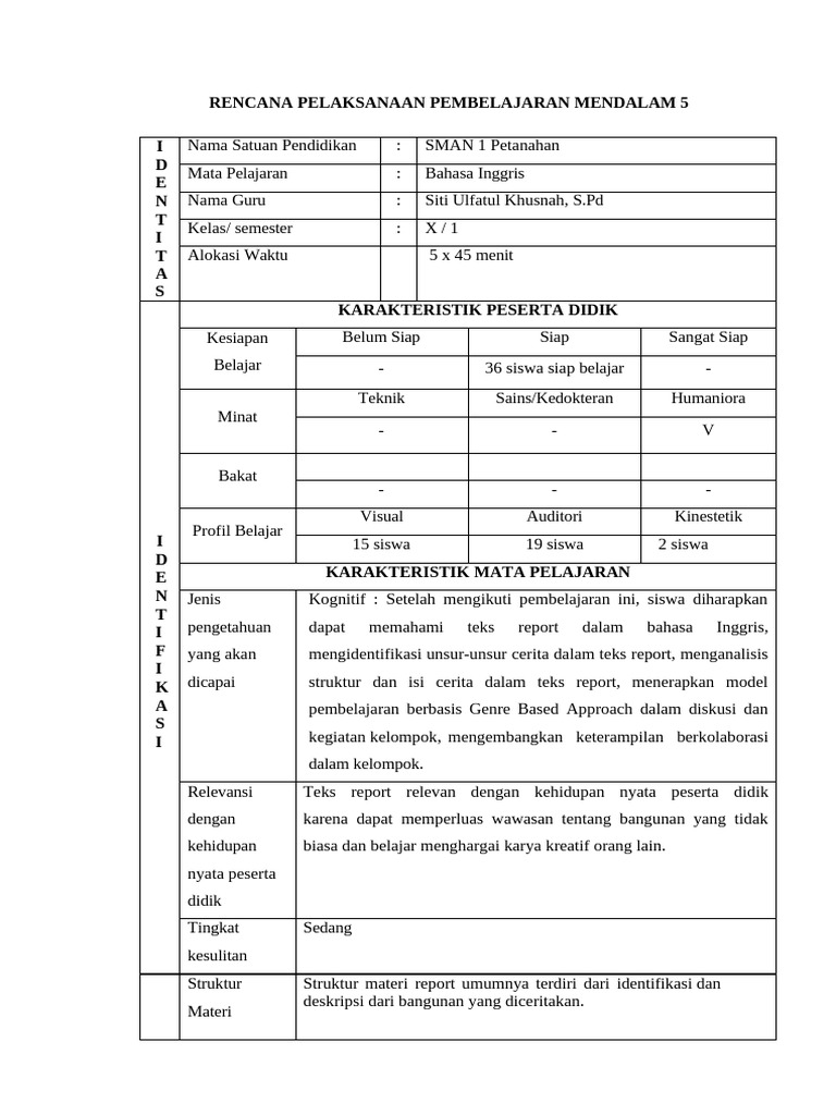 5.RPP Report Bing X Ulfa | PDF