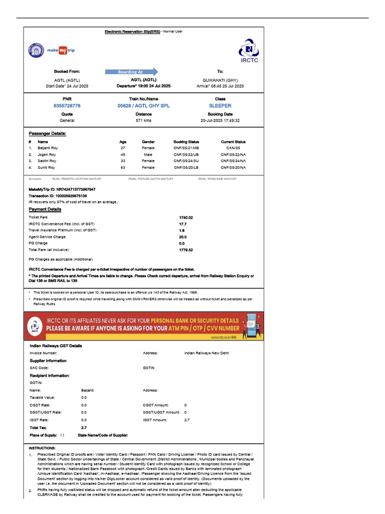 NR7424713773967947_ETicket | PDF | Identity Document | Payments