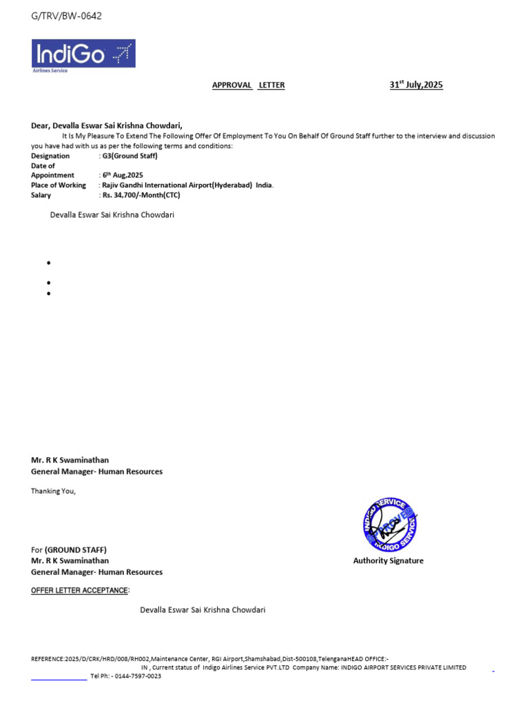 Letter of Devalla Eswar Sai Krishna Chowdari | PDF | Business