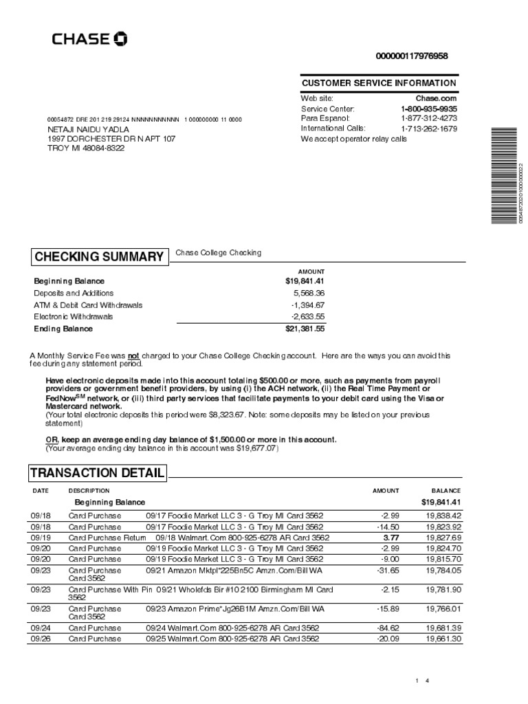 Chase Bank Statement: Sept-Oct 2024 | PDF | Debit Card | Financial ...