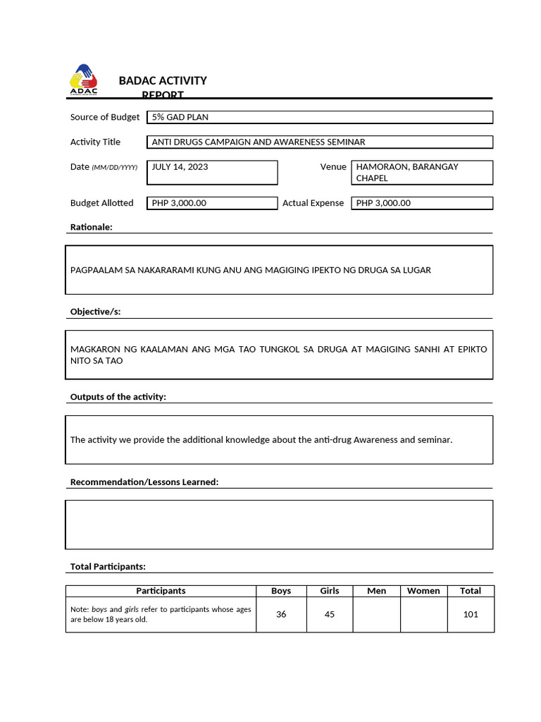 BADAC FORM Activity Report | PDF